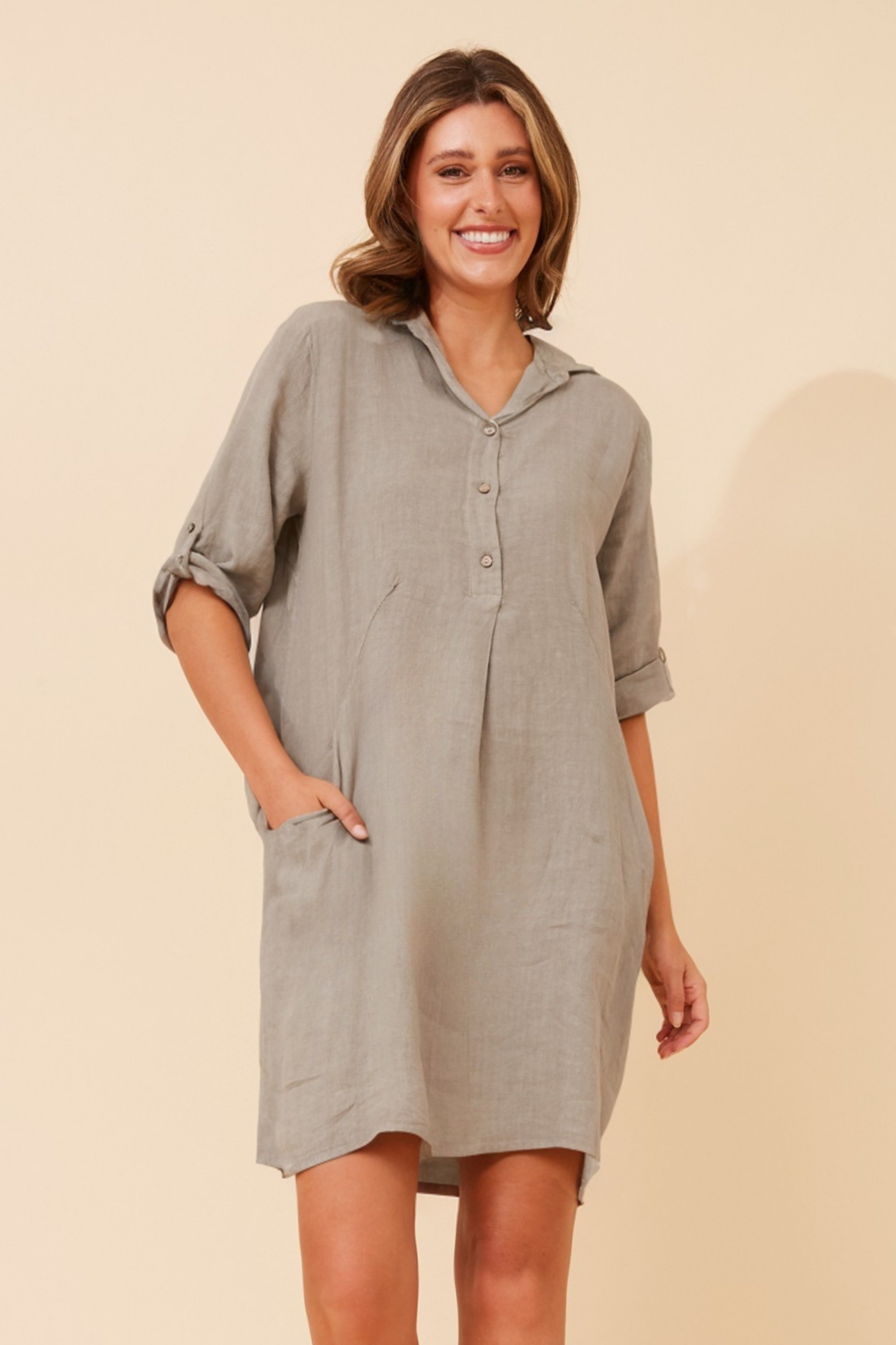 Josefa solid linen dress & Buy Online & Femme Connection