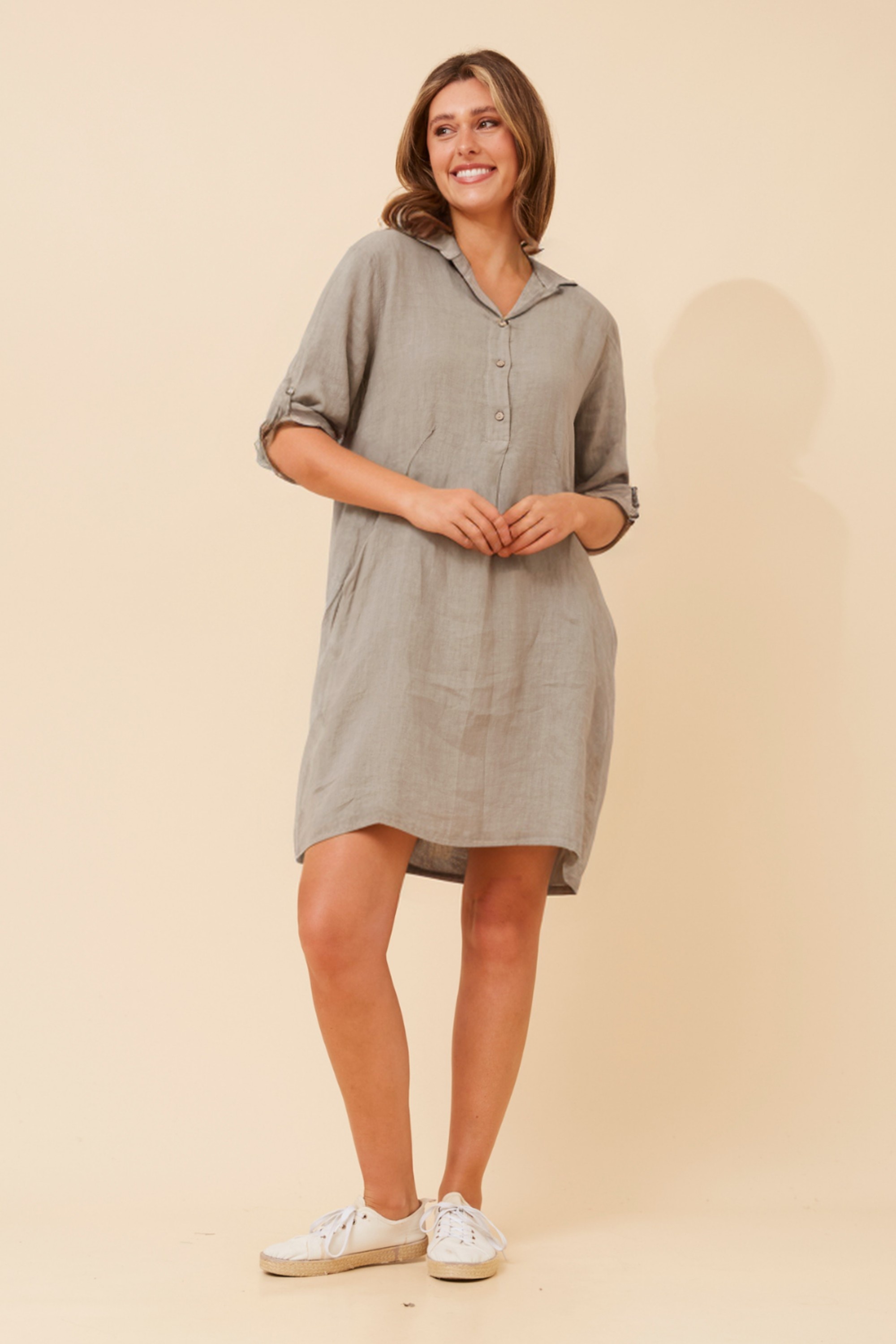 Josefa solid linen dress & Buy Online & Femme Connection