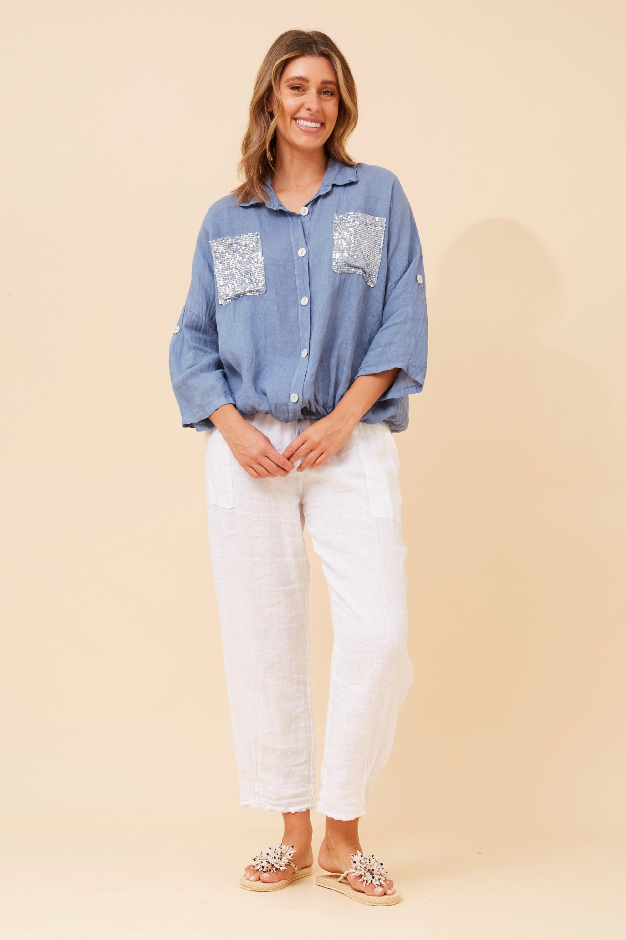 Nolene sequin linen shirt & Buy Online & Femme Connection