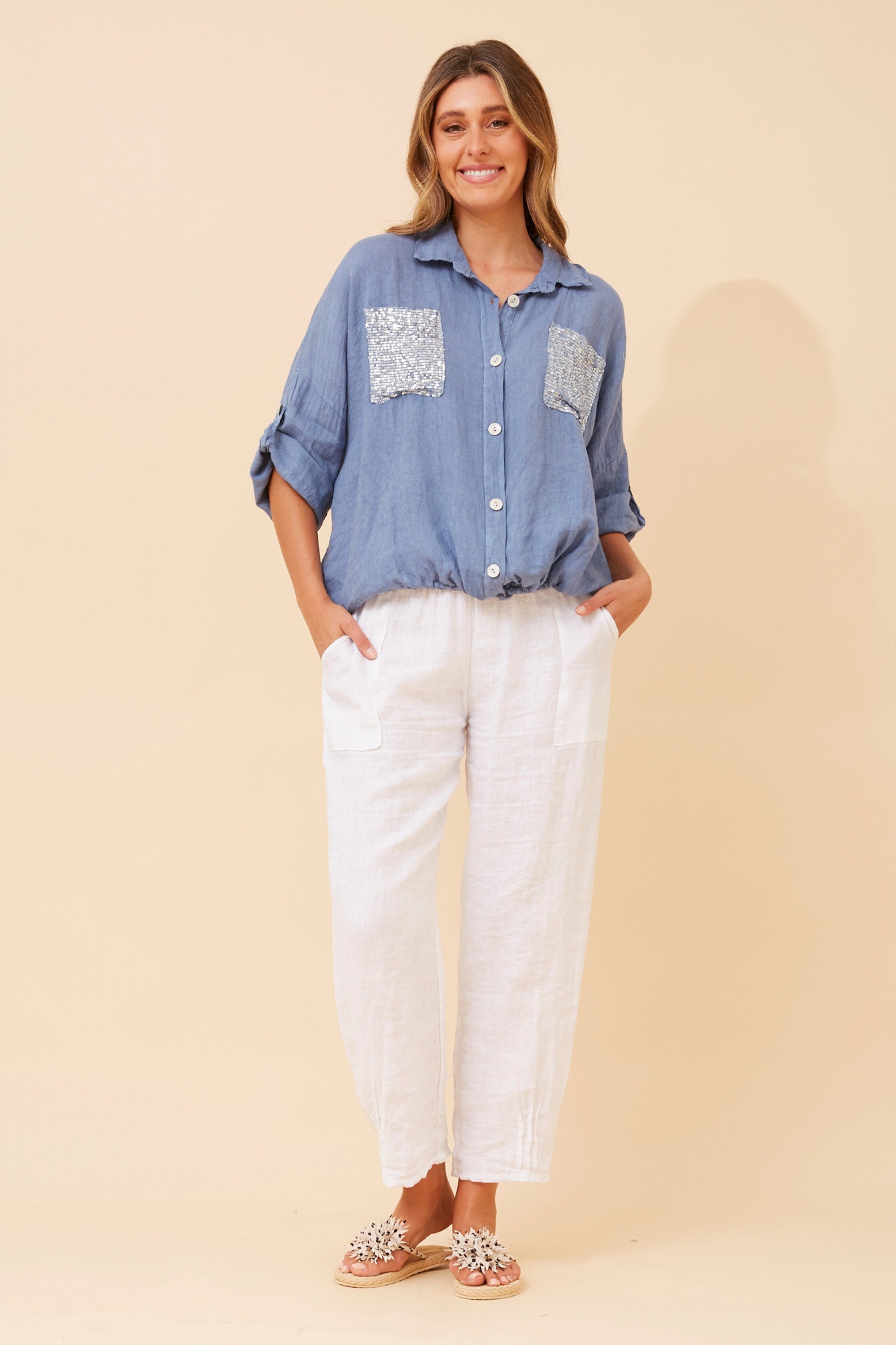Nolene sequin linen shirt & Buy Online & Femme Connection