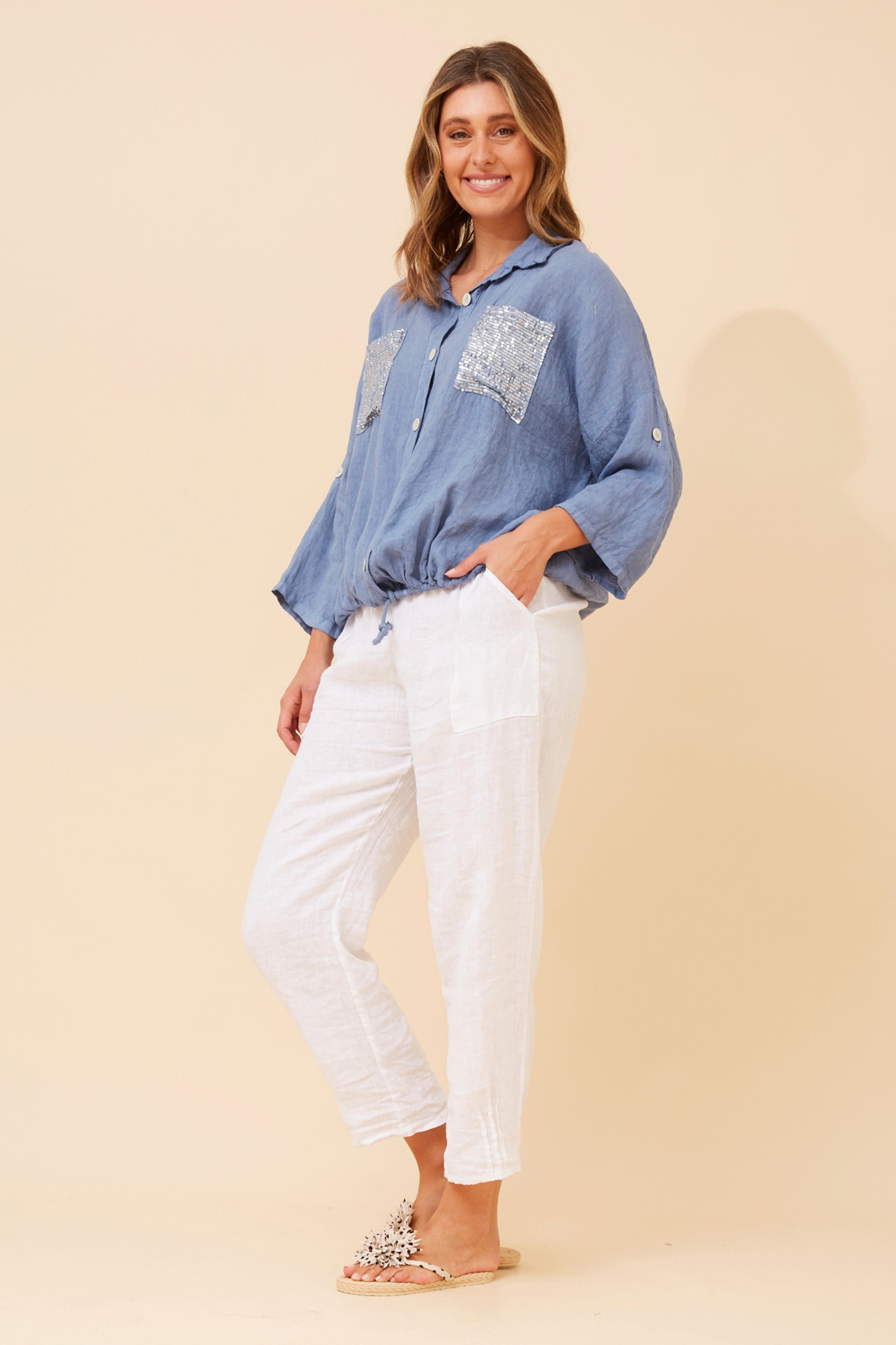 Nolene sequin linen shirt & Buy Online & Femme Connection