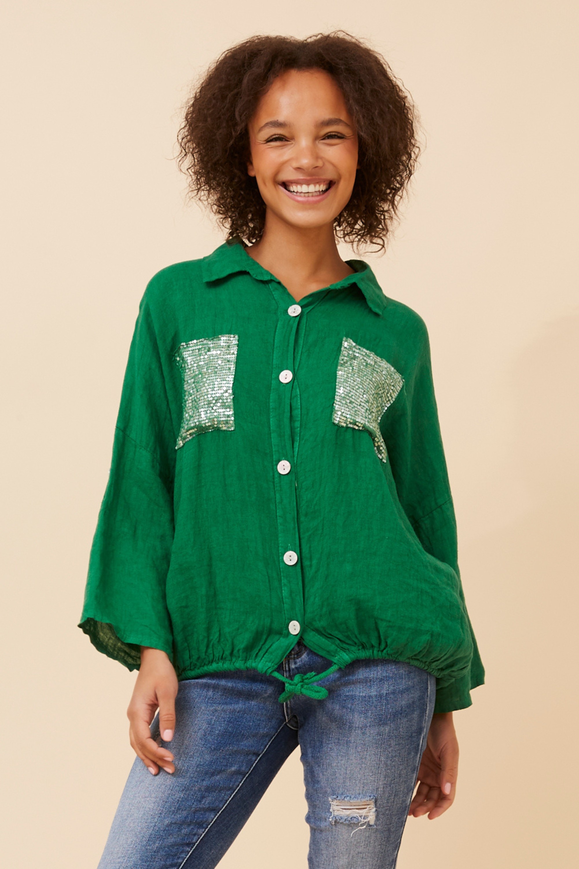 Nolene sequin linen shirt & Buy Online & Femme Connection